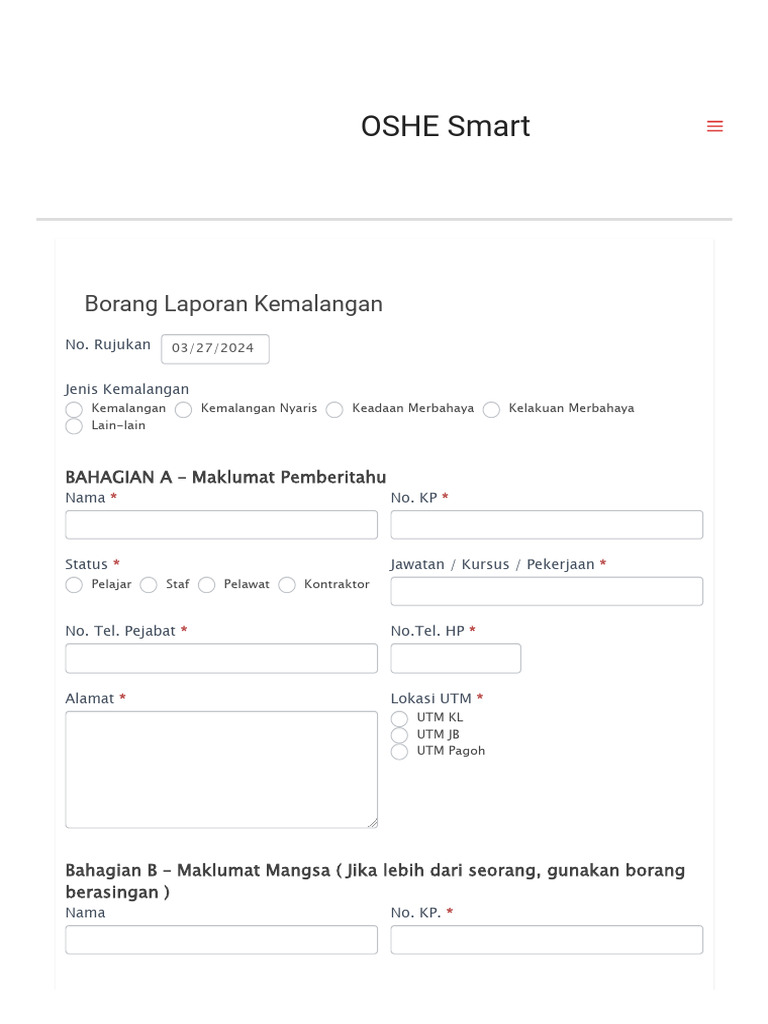 Borang Laporan Kemalangan - OSHE Smart | PDF