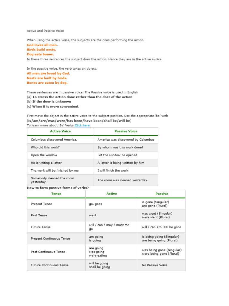 Active and Passive Voice | PDF | Verb | Grammatical Tense