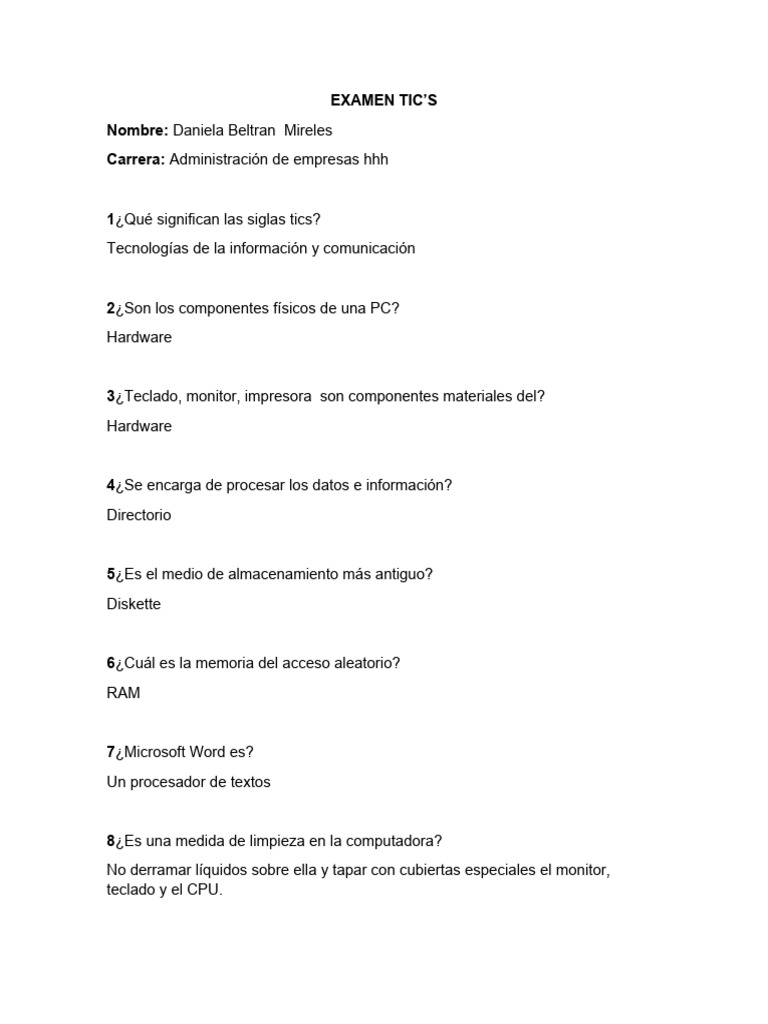 Examen Tics | PDF | Hardware de la computadora | Archivo de computadora
