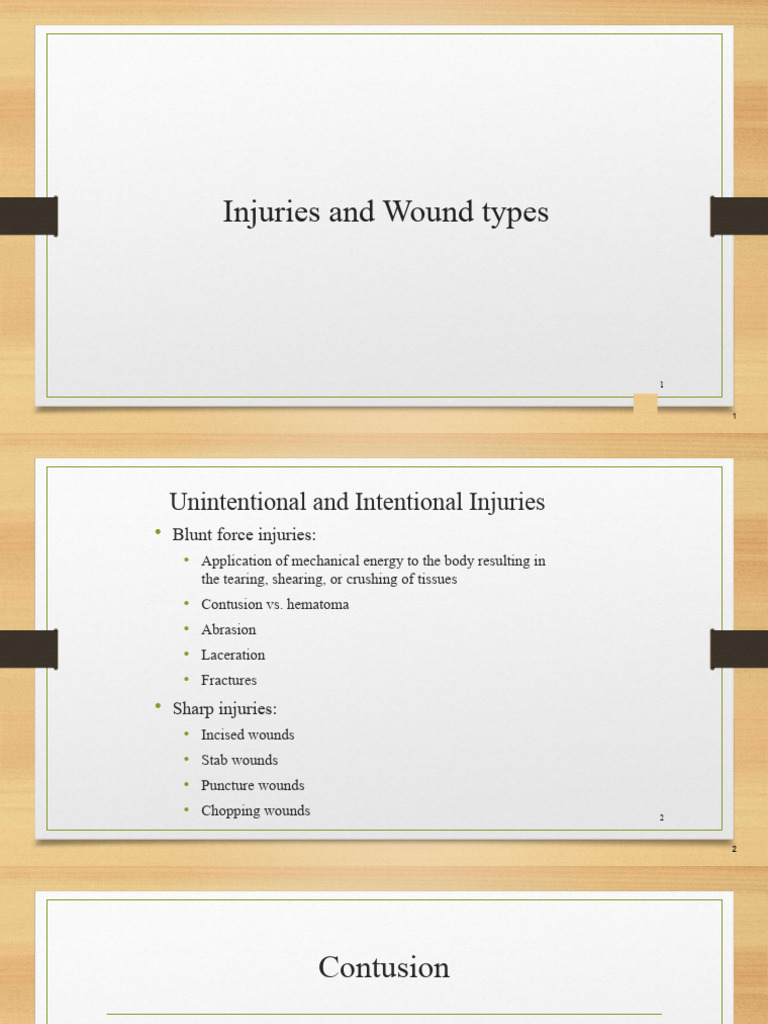 Types of Wounds and Injuries Explained | PDF | Wound | Surgical Specialties