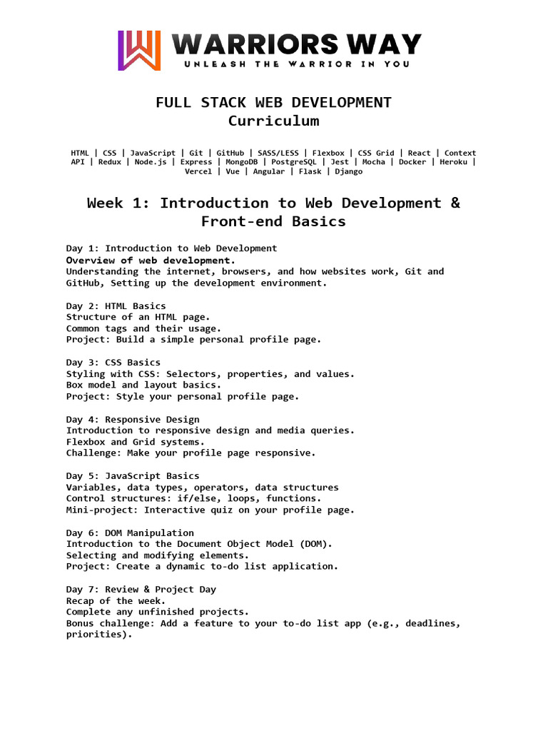 Full Stack Web Development Pdf Web Development Document Object Model
