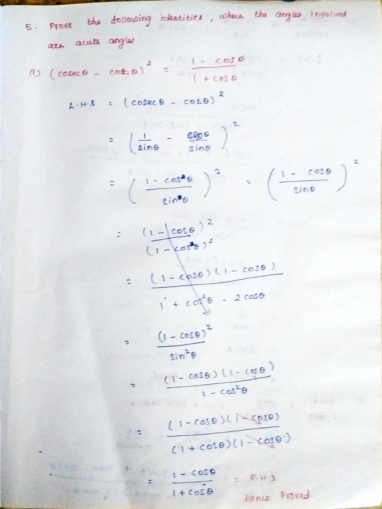 Trigonometry Class X Ex8.1 | PDF