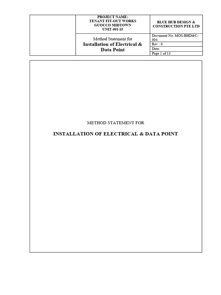 Method Statement For Installation of Electrical & Data Points | PDF ...