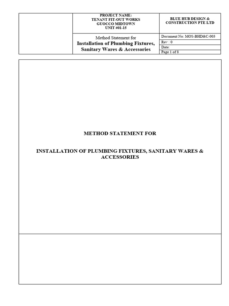 Method Statement For Plumbing & Sanitary Wares Installation | PDF | Tap (Valve) | Screw