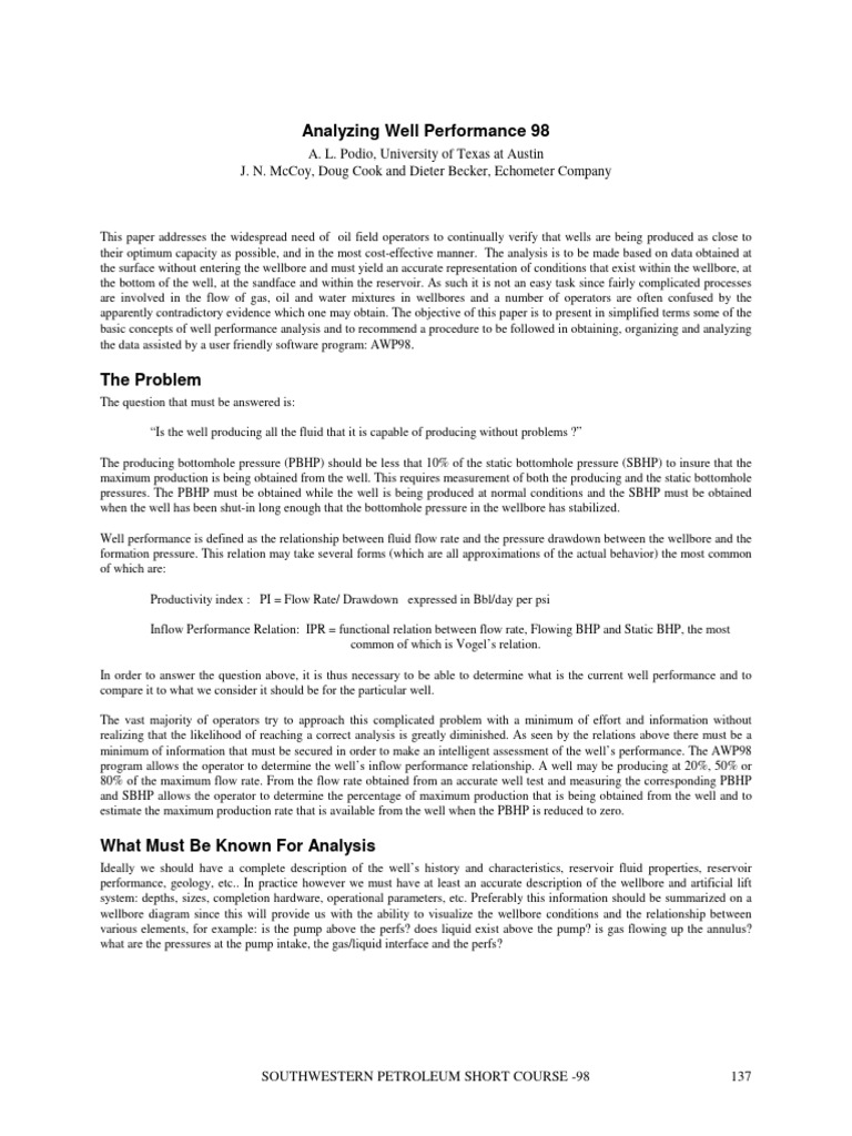 Well Performance Analysis Techniques | PDF | Pressure | Gases