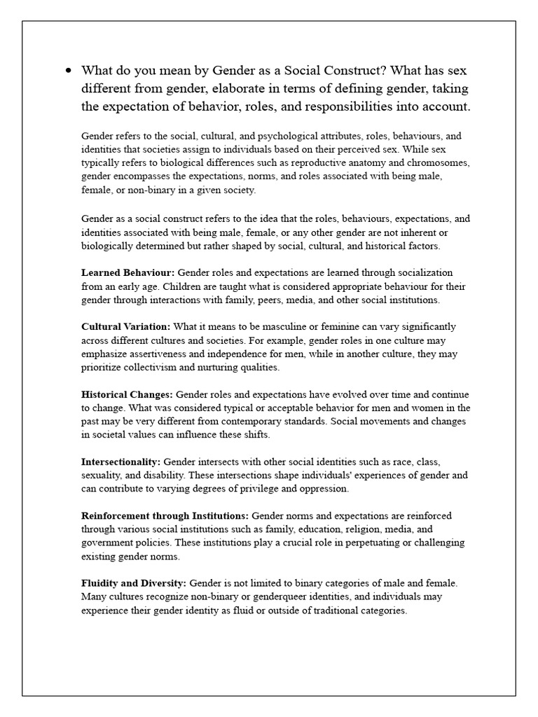 What Do You Mean by Gender As A Social Construct | PDF ...