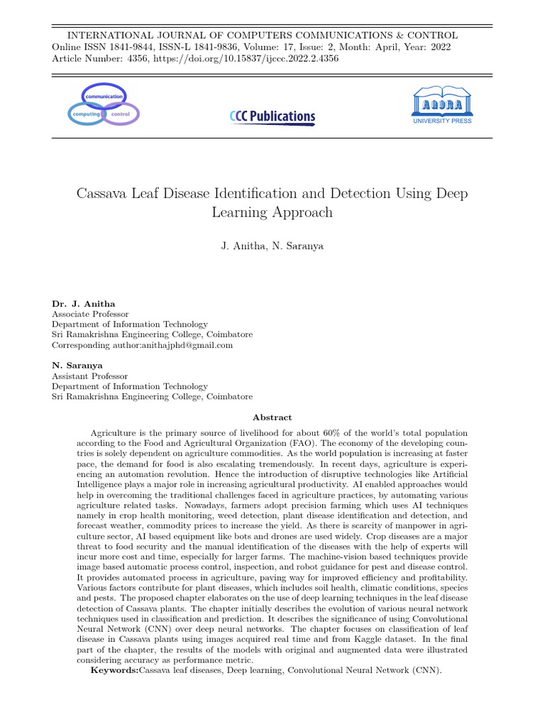 Anitha - Saranya - 2022 - Cassava Leaf Disease Identification and Detection Using Deep Learning ...