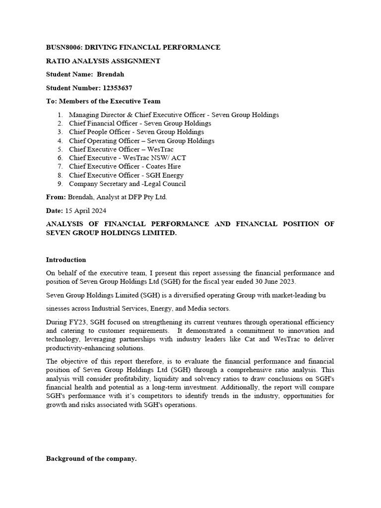 Ratio Analysis Assignment | PDF | Investing | Market Liquidity