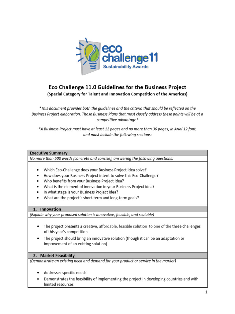 Eco Challenge Guidline Project Plan ENG 2020 | PDF | Innovation ...