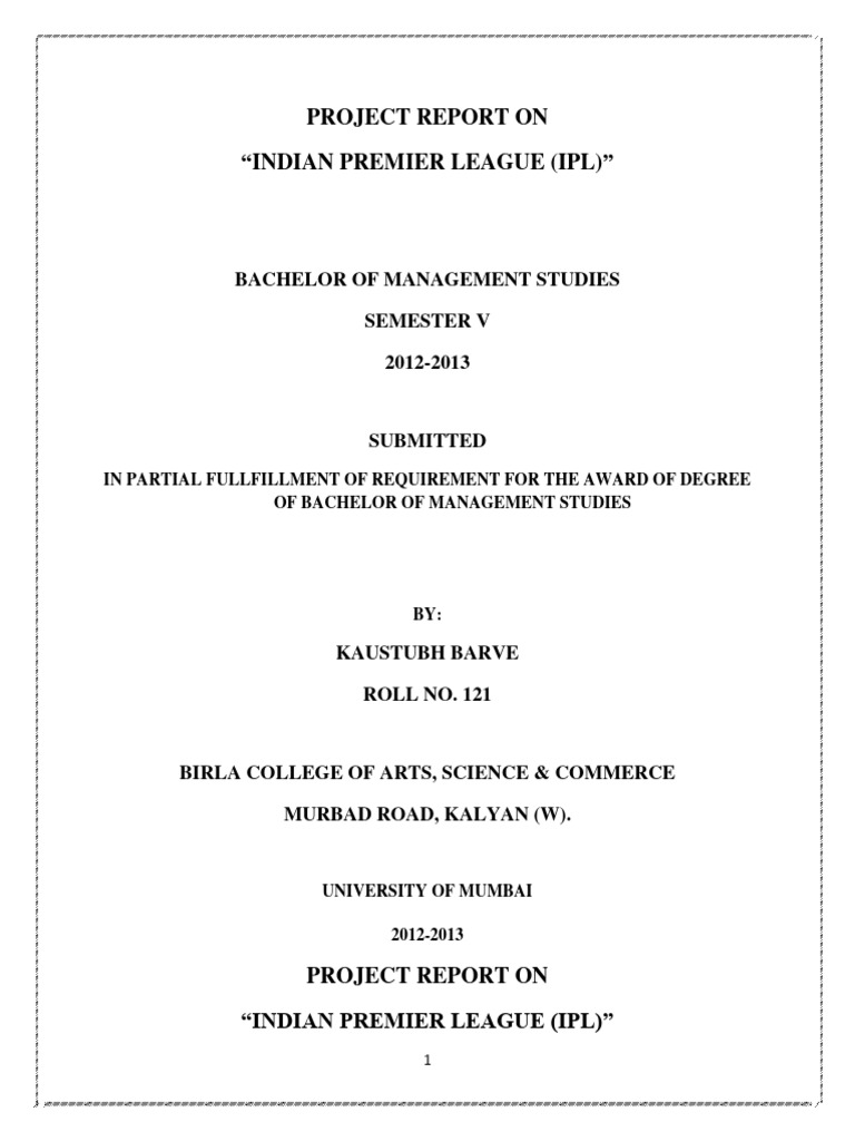 IPL Project Report: BMS Semester V | PDF | Team Sports | Cricket ...