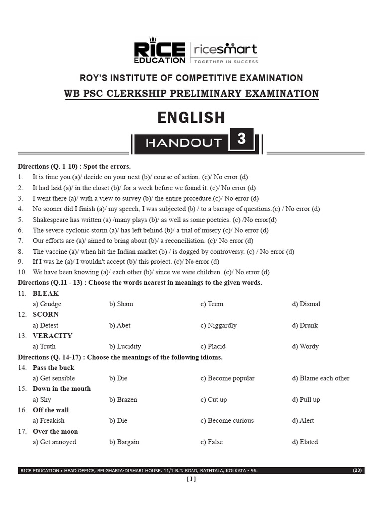 English Handout - 3 (Q) | PDF