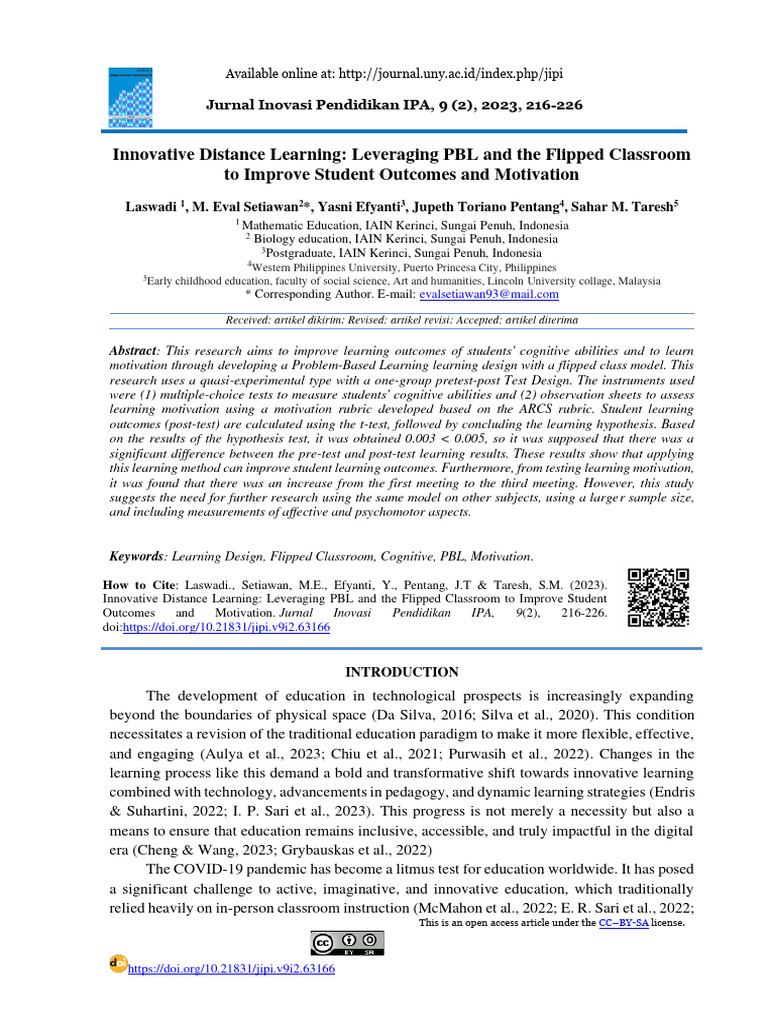 Distance Learning Design: A Problem-Based Learning With Flipped ...