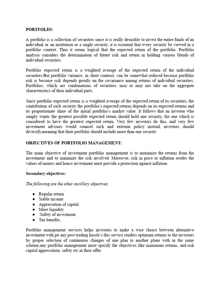 Portfolio Management - Module 1 | Download Free PDF | Modern Portfolio ...