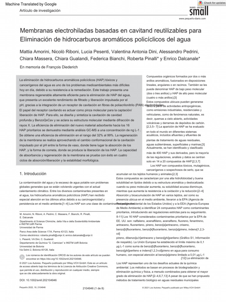 Small - 2021 - Amorini - Reusable Cavitand Based Electrospun Membranes For The Removal of ...