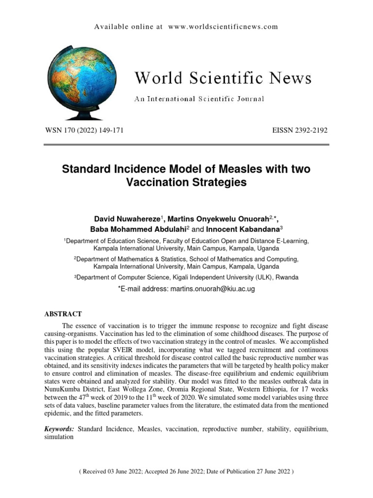 22 - Standard Incidence Model of Measles With Two Vaccination ...