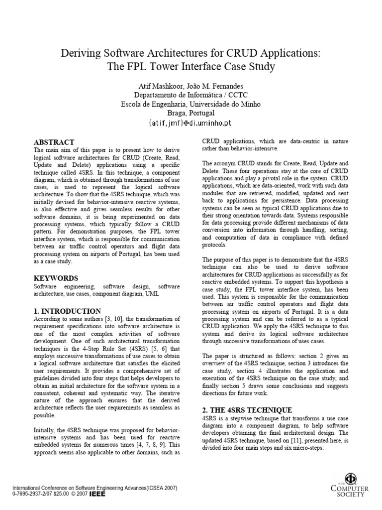 Deriving Software Architectures For CRUD Applications | PDF | Use Case | System