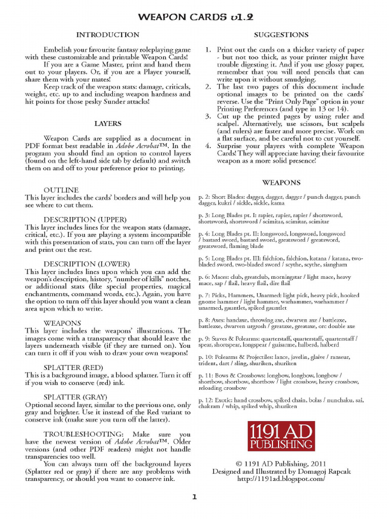 Weapon Card Blanks | PDF