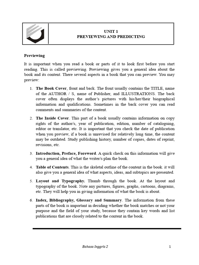 Previewing and Predicting_Assignment | PDF | Books | Learning