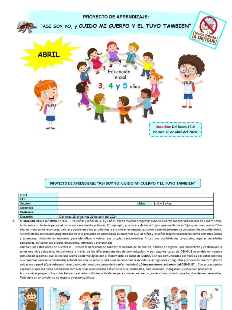 Cuido mi cuerpo: Proyecto infantil | PDF | Higiene | Las emociones