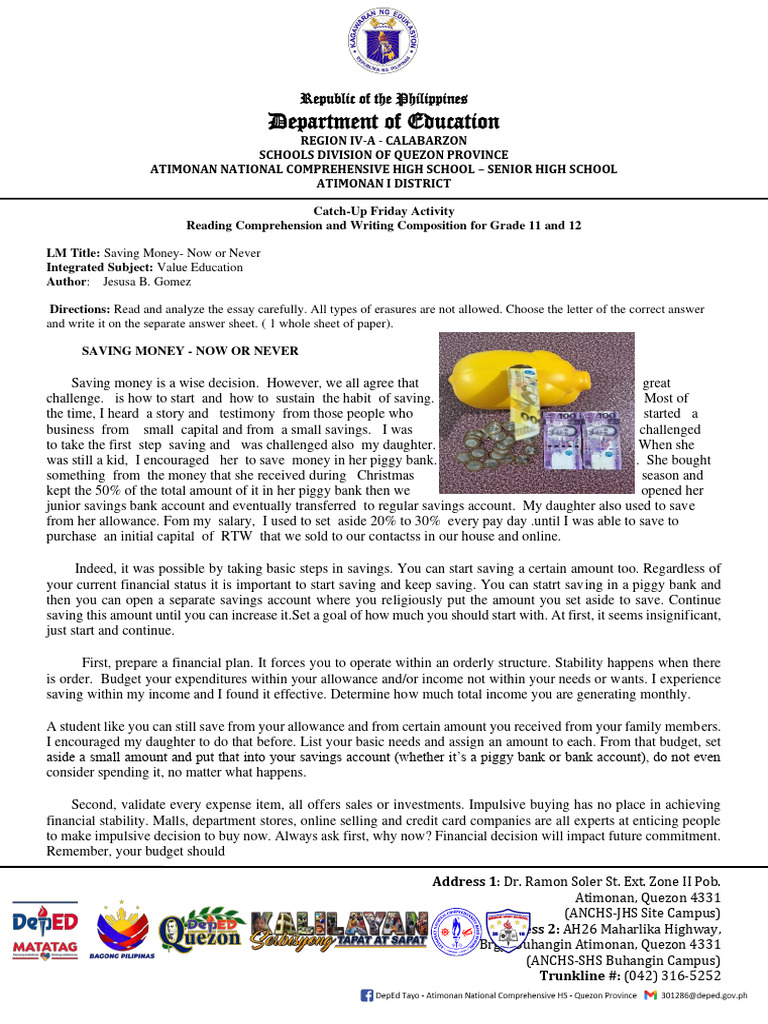 Cuf-Lm - Reading Comprehension and Writing Composition-Jbg-3a | PDF ...