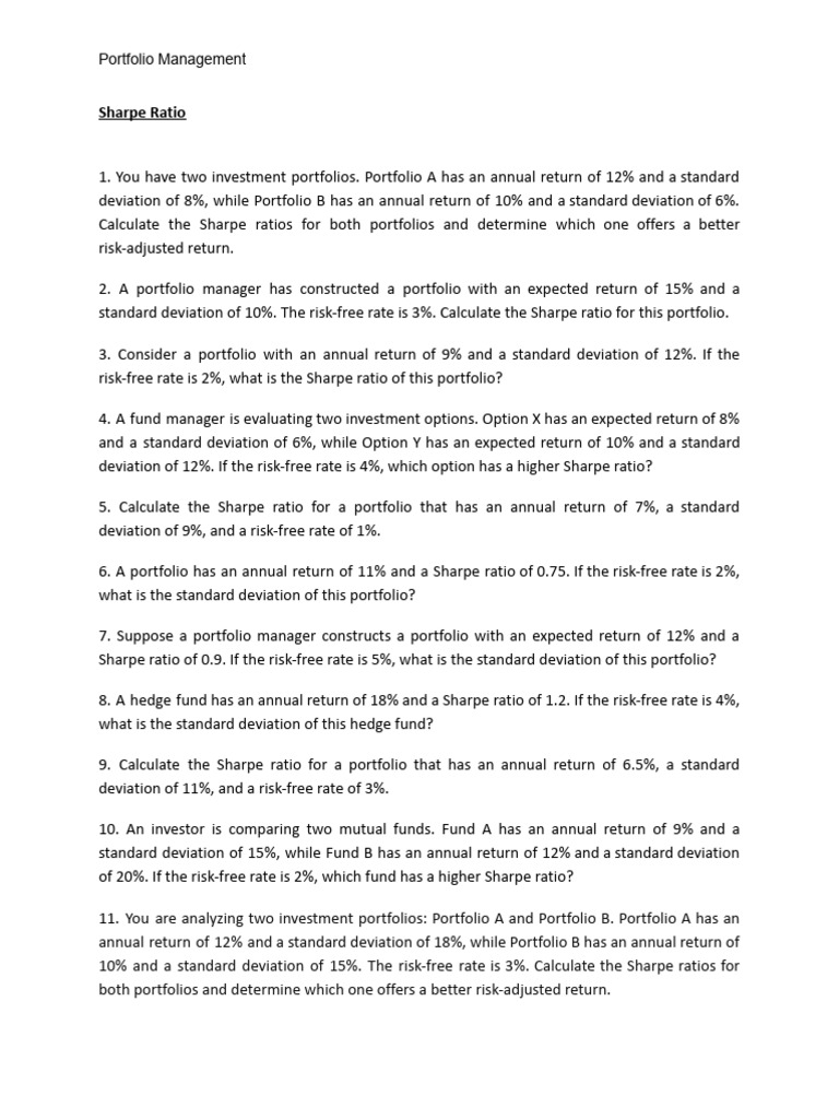 Practice Question - 2 Portfolio Management | PDF | Sharpe Ratio | Beta (Finance)