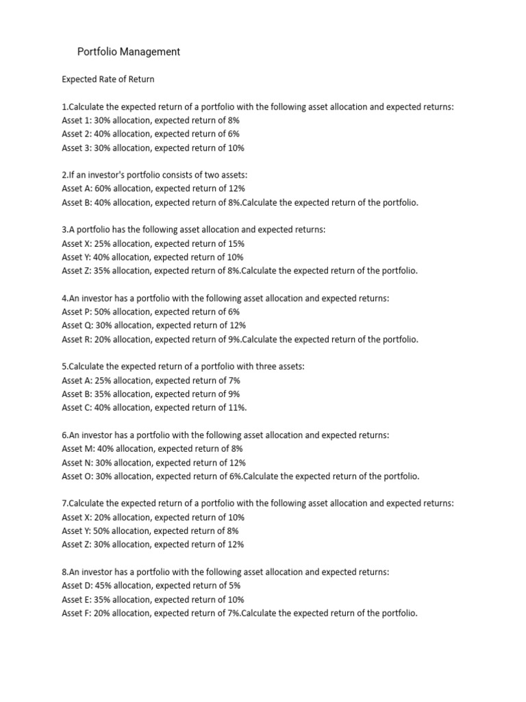 Practice Question 1-Portfolio Management | PDF | Capital Asset Pricing Model | Beta (Finance)