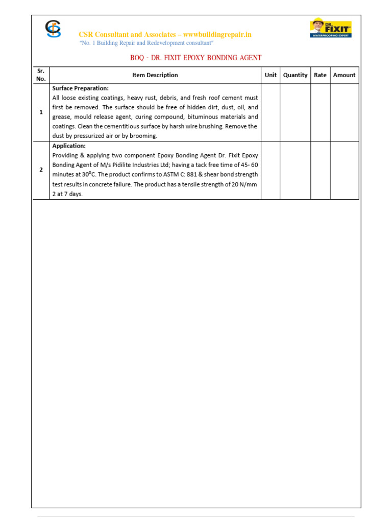 CSR - DR Fixit Epoxy Bonding Agent | PDF | Technology & Engineering
