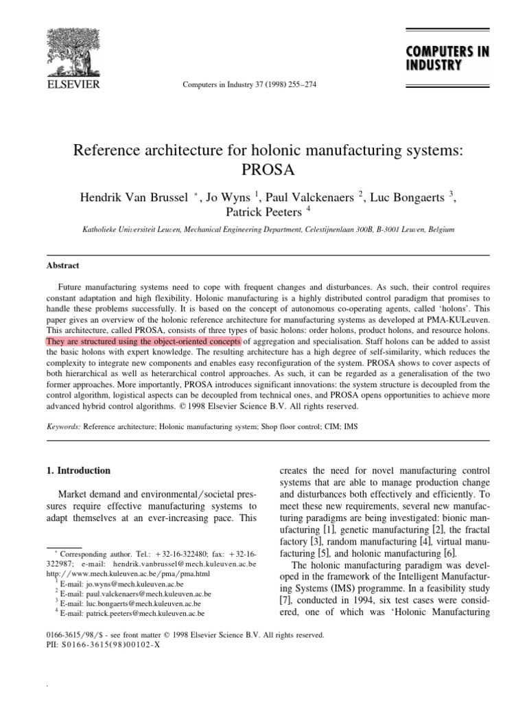 Reference Architecture For Holonic Manufacturing Systems - PROSA | PDF | Unified Modeling ...