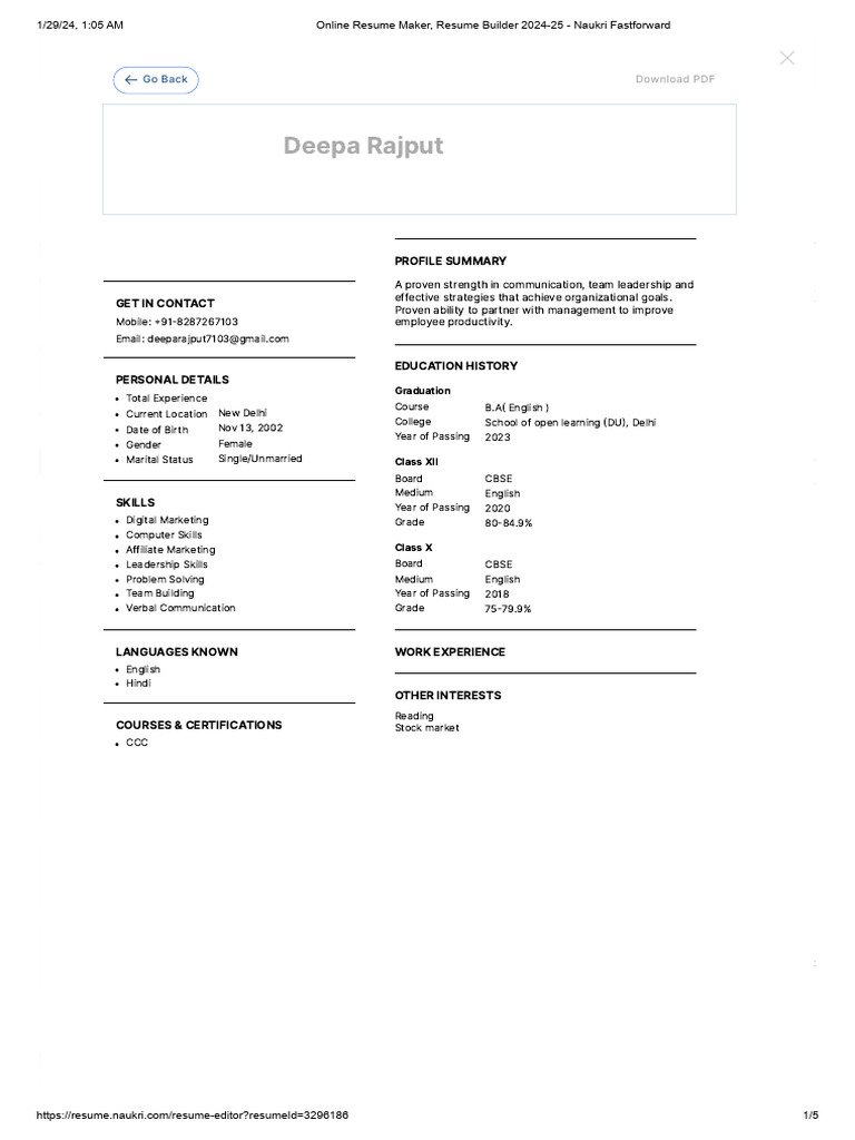 Deepa Rajput's Resume Builder Guide | PDF | Communication | Résumé