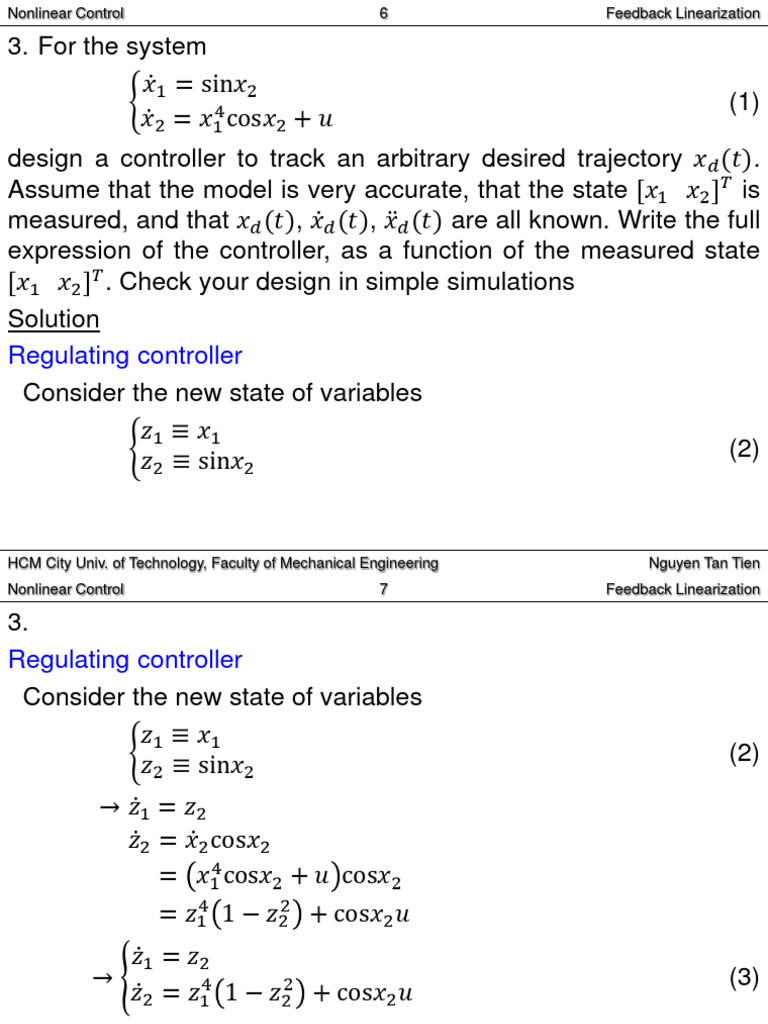 Ch.06 Feedback Linearization - Problem 3 | PDF | Control Theory | Nonlinear System