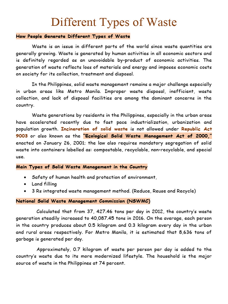 Types of Waste and Their Management | PDF | Waste | Waste Management