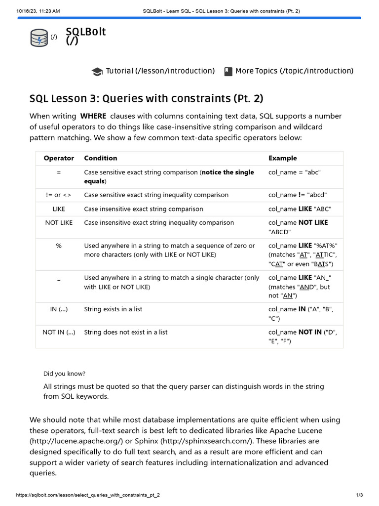 SQL Lesson 3 | Download Free PDF | Sql | String (Computer Science)