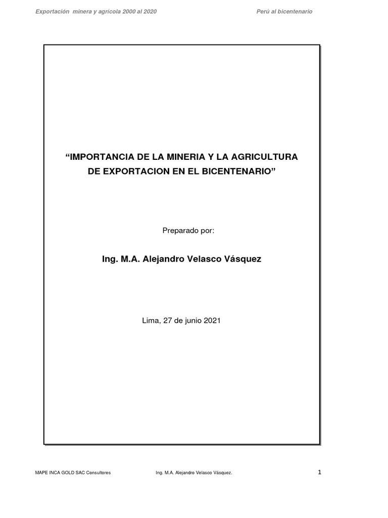 Importancia de La Mineria y Agricultura - Maingold Sac - 27-06-2021 ...