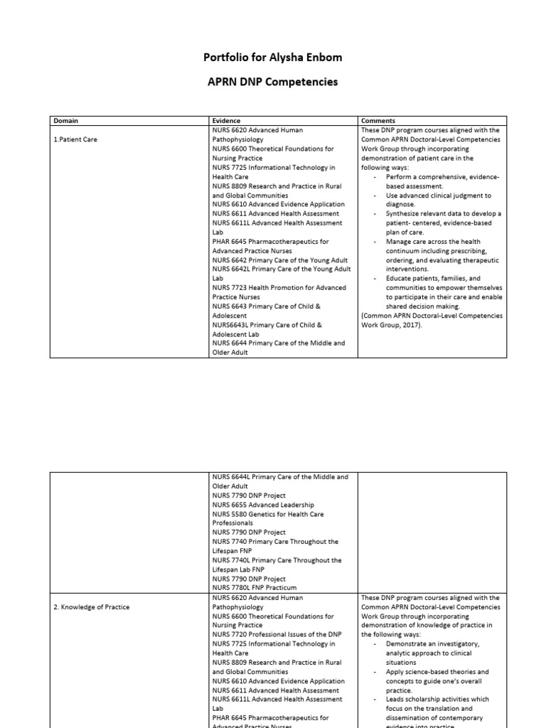Alysha Enbom Core Competencies Aprn DNP 4 | PDF | Health Care | Nursing