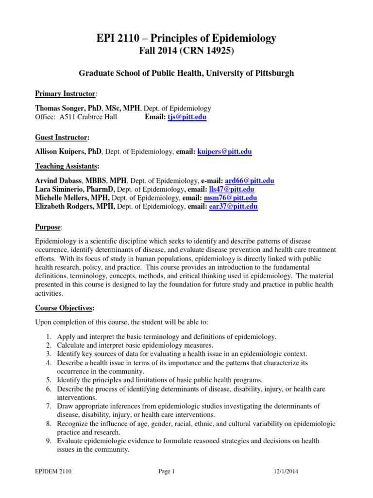 DONE_EPIDEM 2110 Principles of Epidemiology | PDF | Epidemiology | Lecture