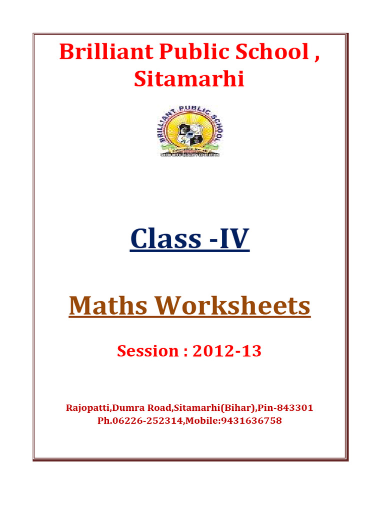 4th cbse maths comprehensive worksheets | PDF | Numbers | Area