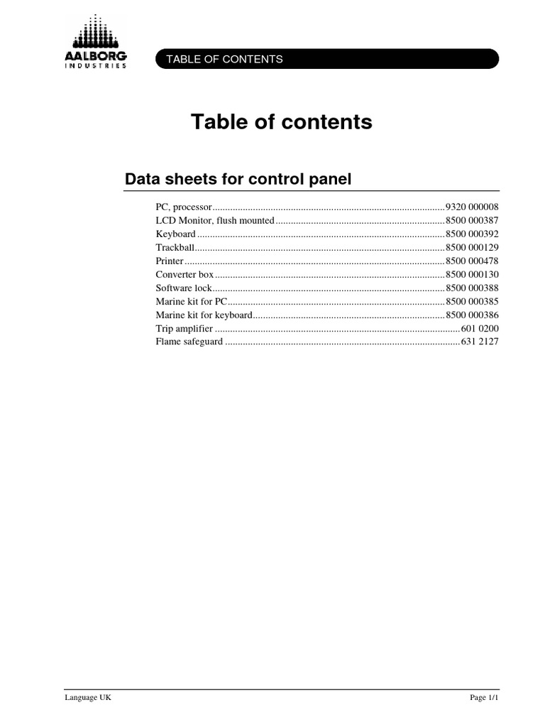 Data Sheets For Control Panel: Language UK Page 1/1 | PDF | Personal ...