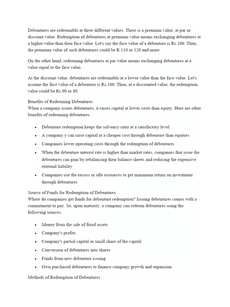 Understanding Debenture Redemption Methods | PDF