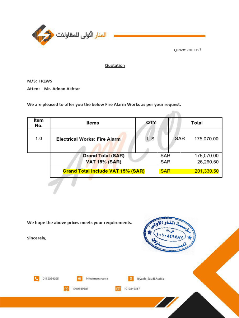 Fire Alarm System Quotation for NEOM | PDF | Equipment | Safety