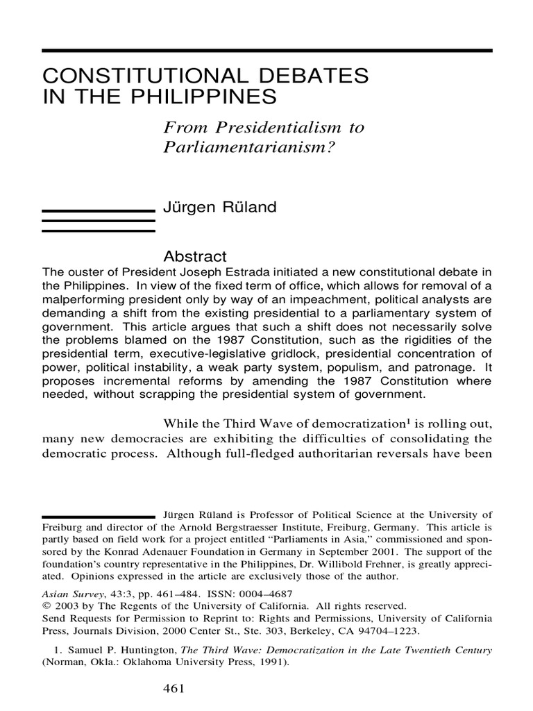 Constitutional Debates in The Philippines: From Presidentialism To ...