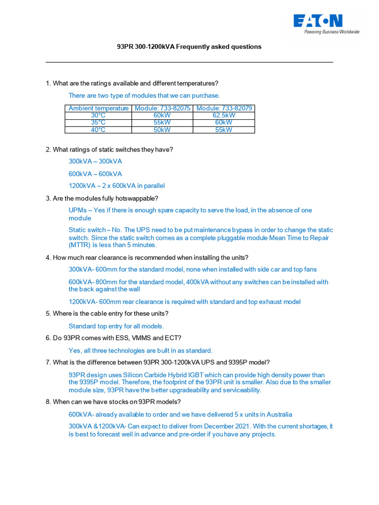 Eaton 93pr 300 1200kva Faq User Guides en GB Anz | PDF | Electronics | Manufactured Goods