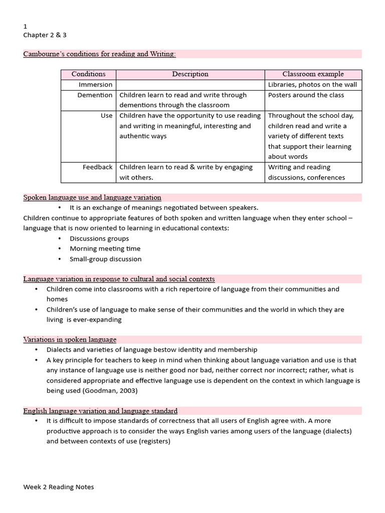 Chapter 2 & 3 Week 2 Reading Notes | PDF | Syllable | Literacy