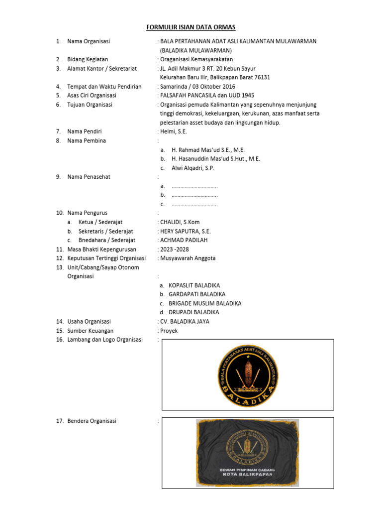 Formulir Kesbanpol Data Ormas & Pengurus | PDF