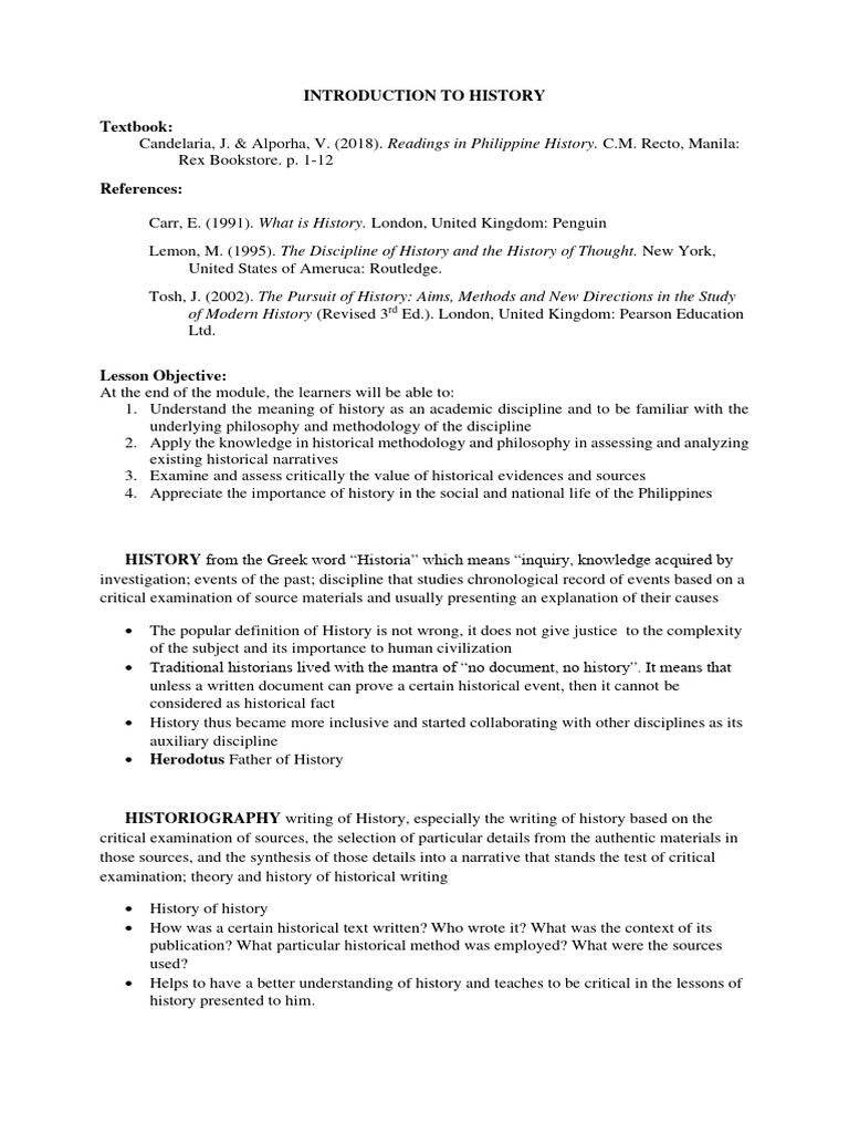 INTRODUCTION TO HISTORY | PDF | Historiography | Primary Sources
