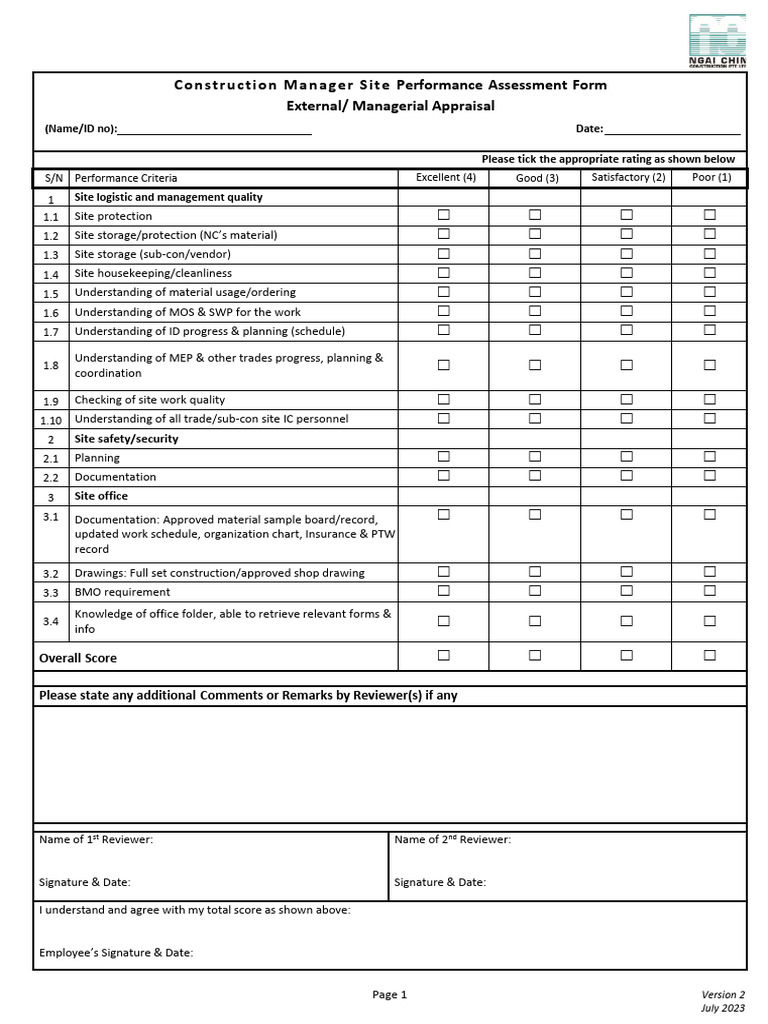 Construction Manager Performance Assessment Form - V2 - July 2023 | PDF ...