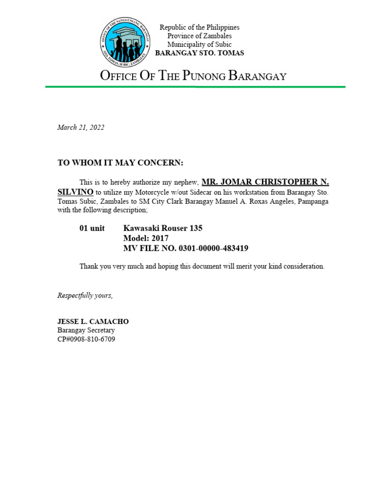 Certification of Authorization To Use Motorcycle | PDF