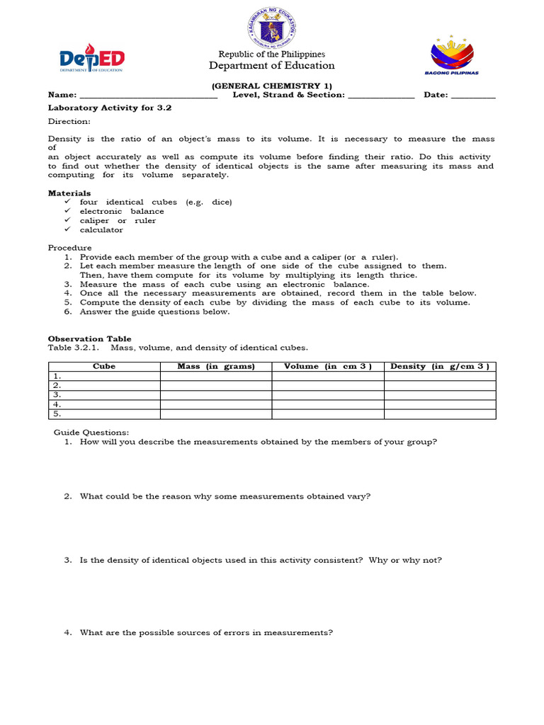 Lesson 3.2 LAB ACTIVITY ERRORS IN MEASUREMENT | PDF