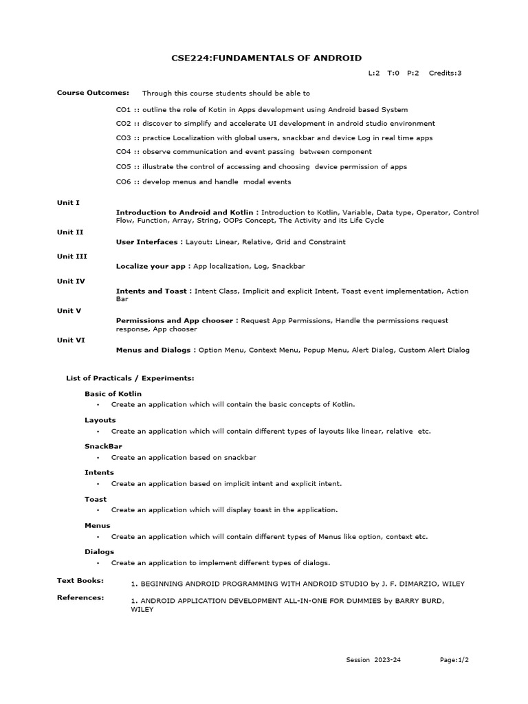 CSE-224 (Fundamentals of Android) | PDF | Mobile App | Android (Operating System)