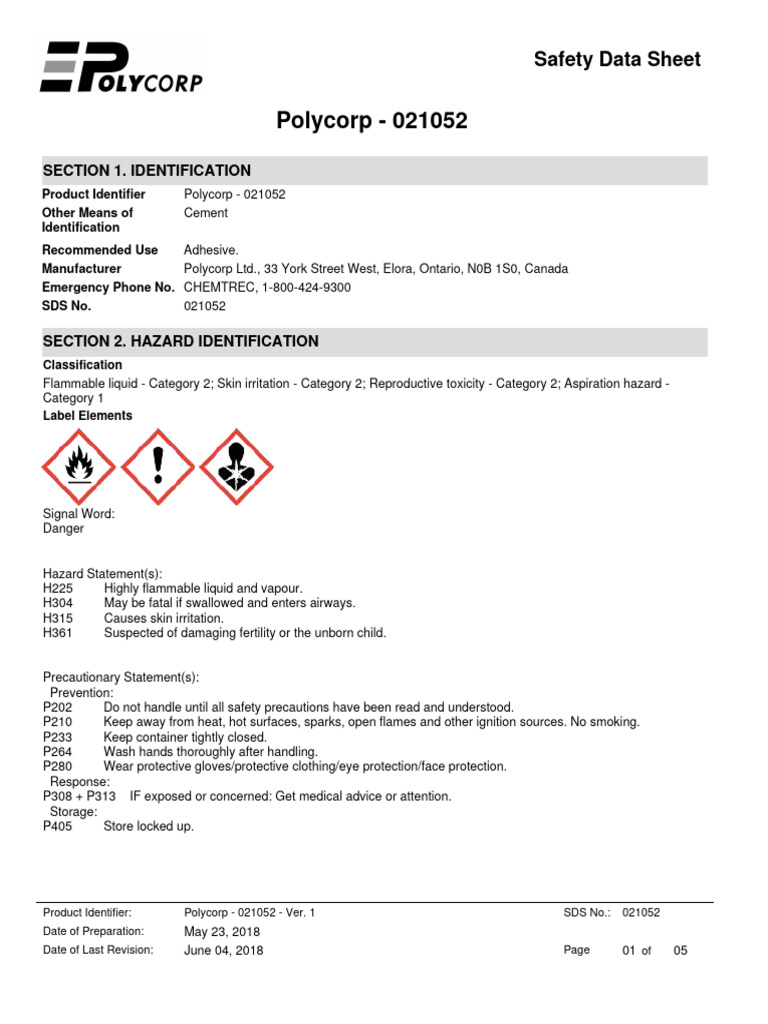 Polycorp - 021052: Safety Data Sheet | PDF | Personal Protective ...