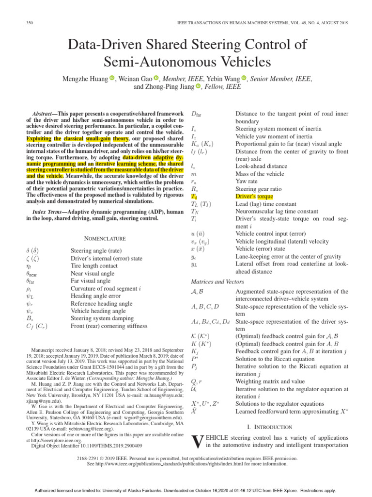 Data-Driven Shared Steering Control | PDF